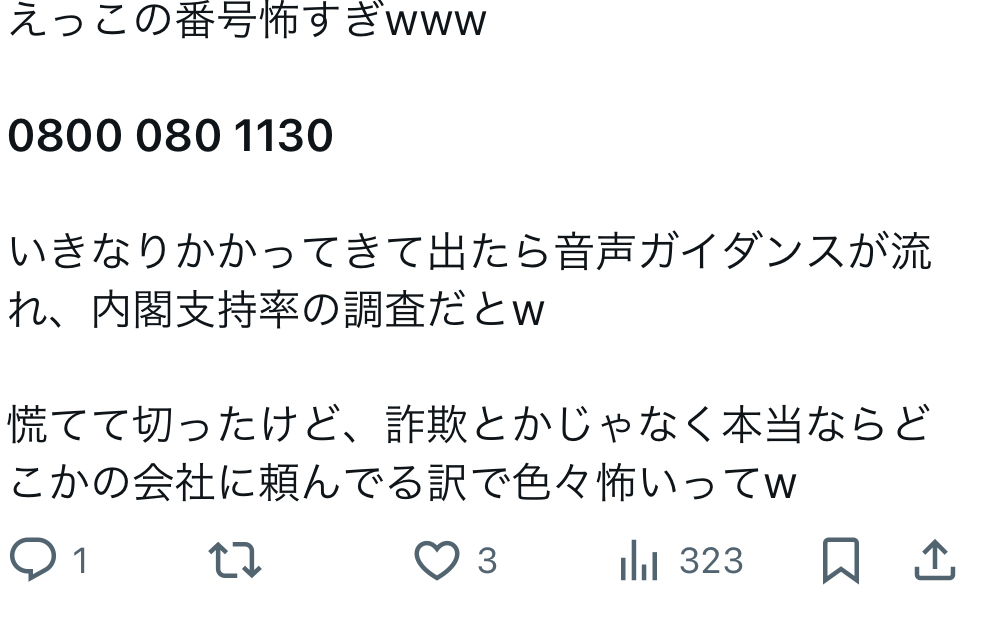 08000801130からの電話は詐欺ではなく内閣支持率調査！受話していいの？ - はれまるブログ